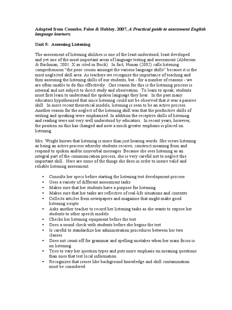 Assessing Listening Skills in ESL | PDF | Reading Comprehension ...
