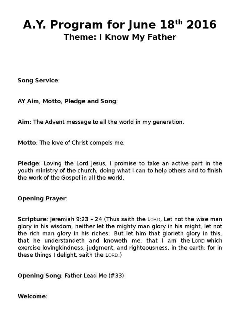 AY Program For June 18th 2016 | PDF | Jacob | Isaac