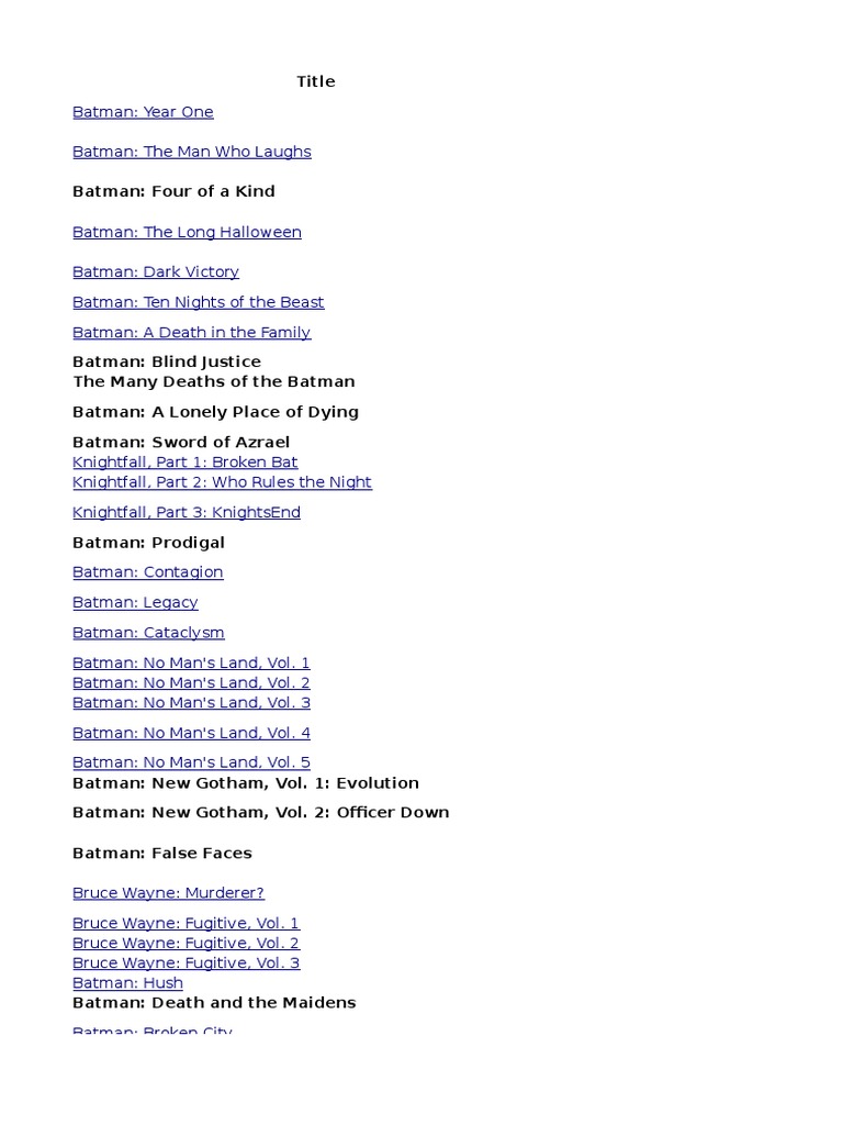 Batman - Graphic Novels in Chronological Order | PDF | Batman ...