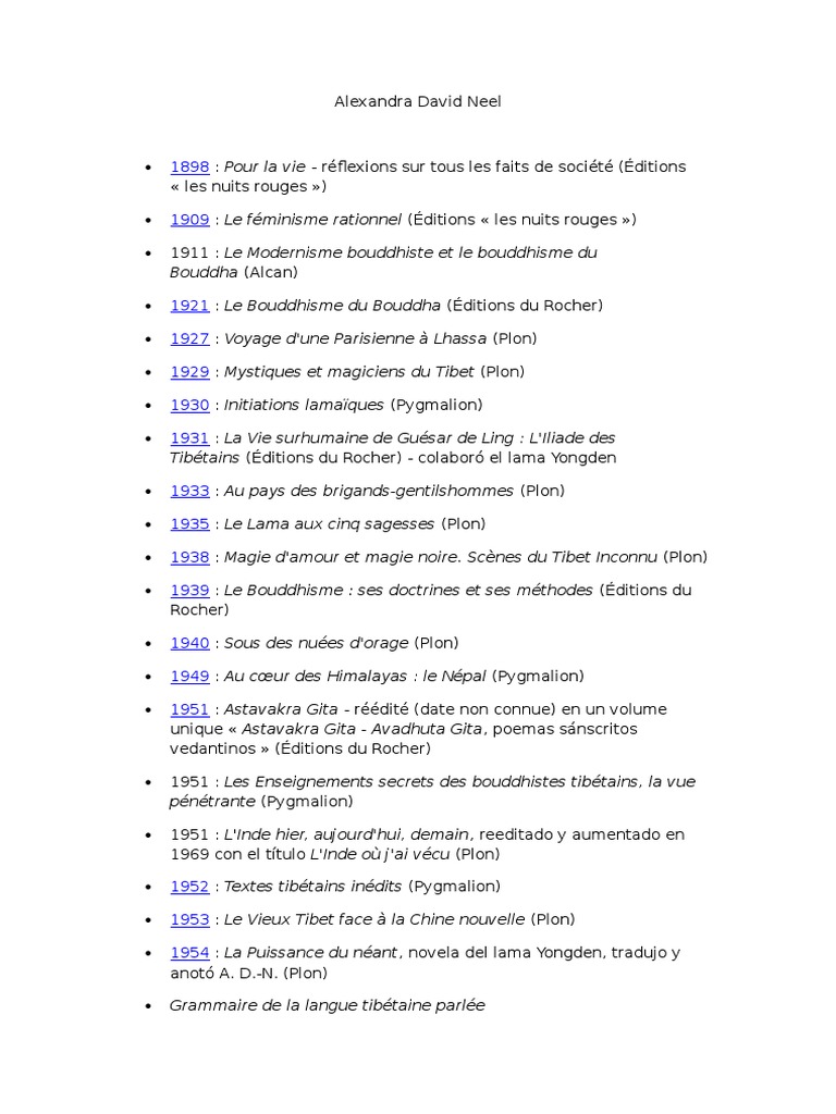 Oeuvres d'Alexandra David-Néel | PDF | Tibet | Religions indiennes