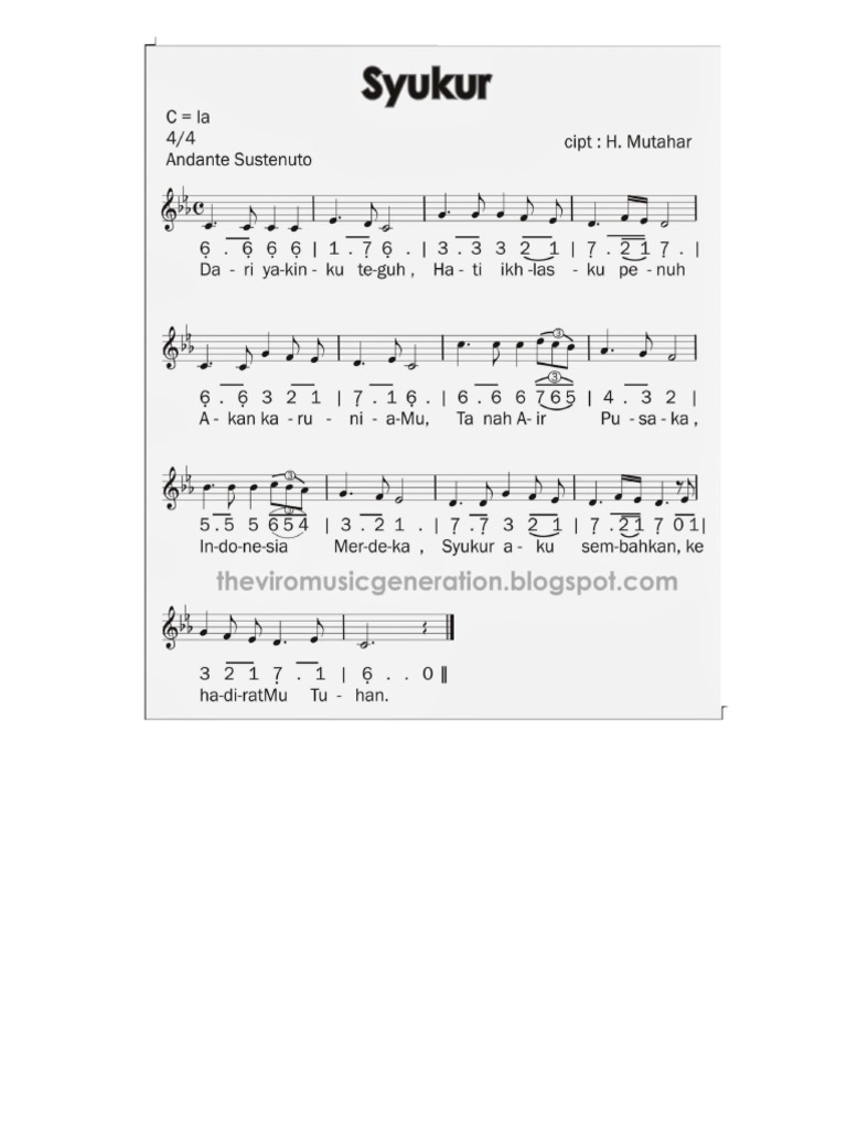 Not Angka Tanah Airku Dan Syukur | PDF