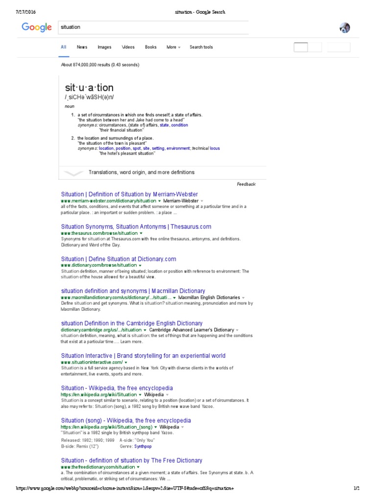 Situation | PDF | Dictionary | Definition