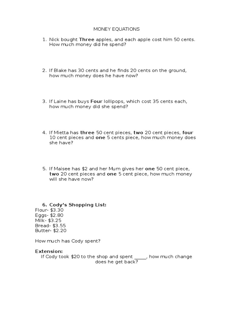 Money Equations | PDF