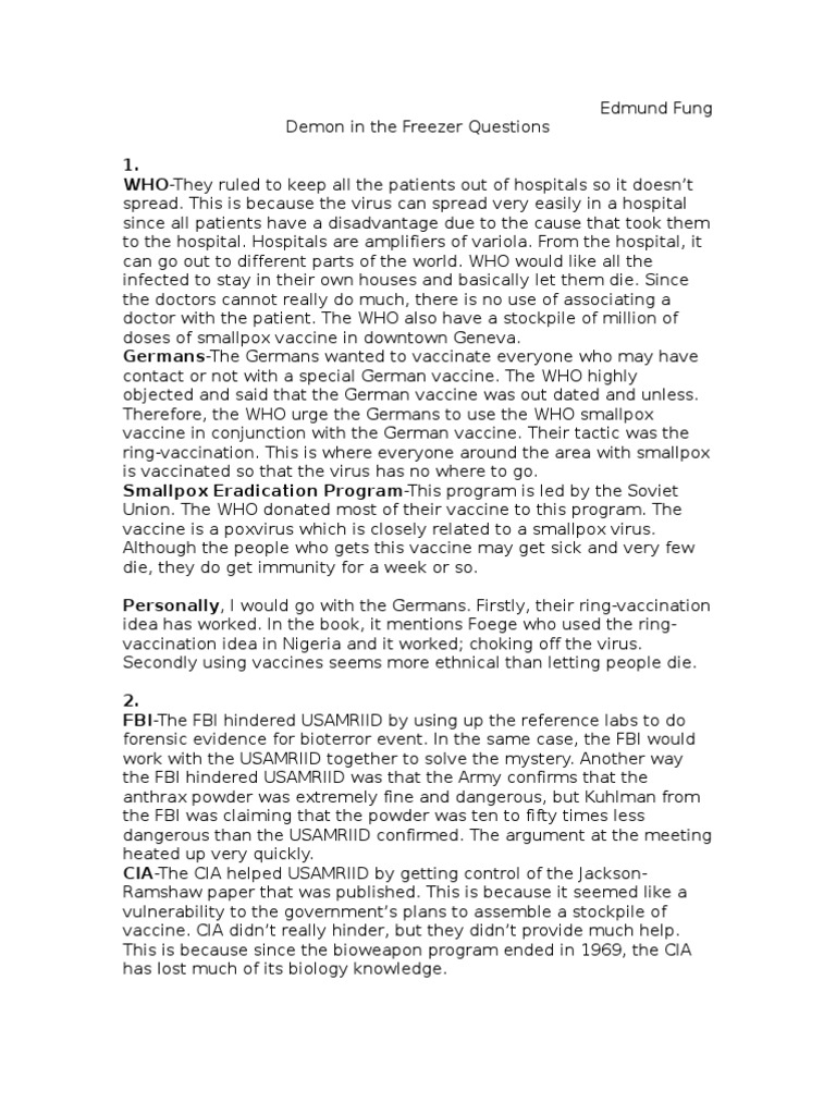 Demon in The Freezer Final Questions | PDF | Smallpox | Vaccines