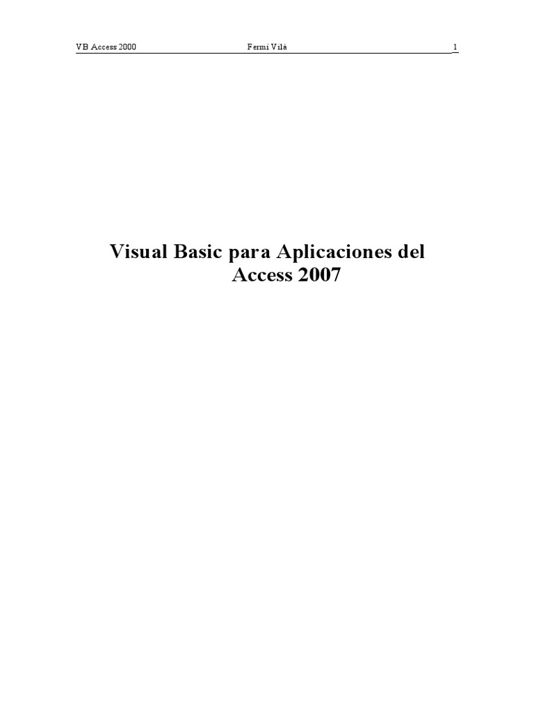 Visual Basic para Aplicaciones de Access 2007 PDF | PDF | Básico ...