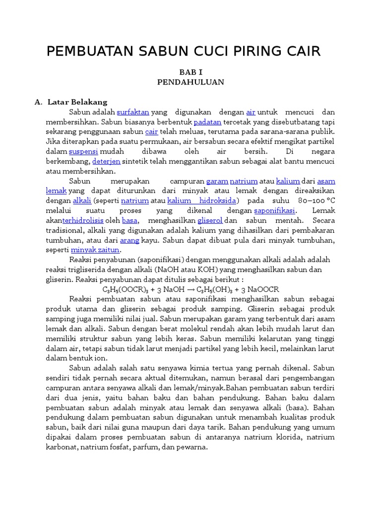 Pembuatan Sabun Cuci Piring Cair | PDF