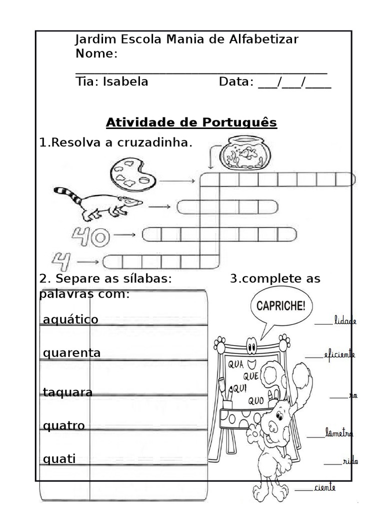Atividades de Português: Qua, Que, Qui, Quo | PDF