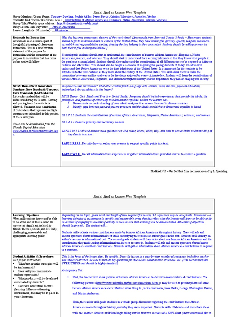 Social Studies Lesson Plan Template: Rationale For Instruction | PDF ...