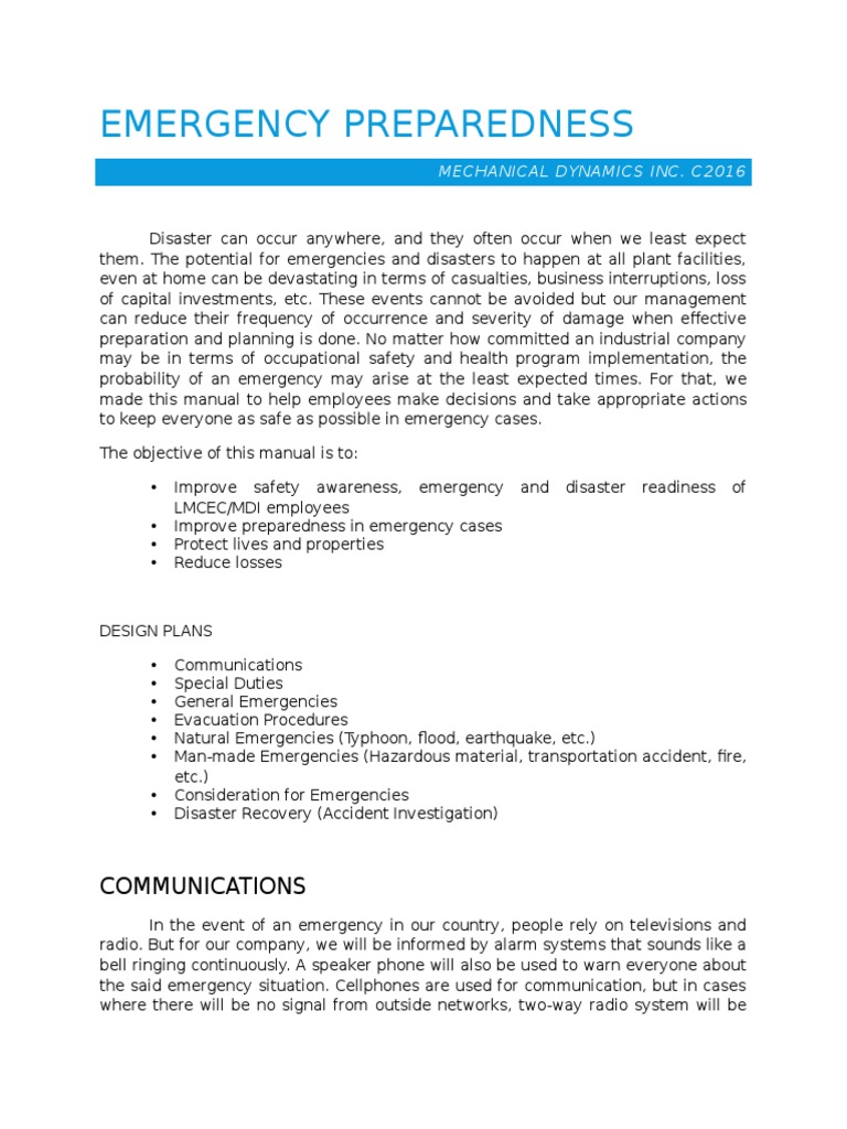 Emergency Preparedness Manual | PDF | Emergency Management | Emergency