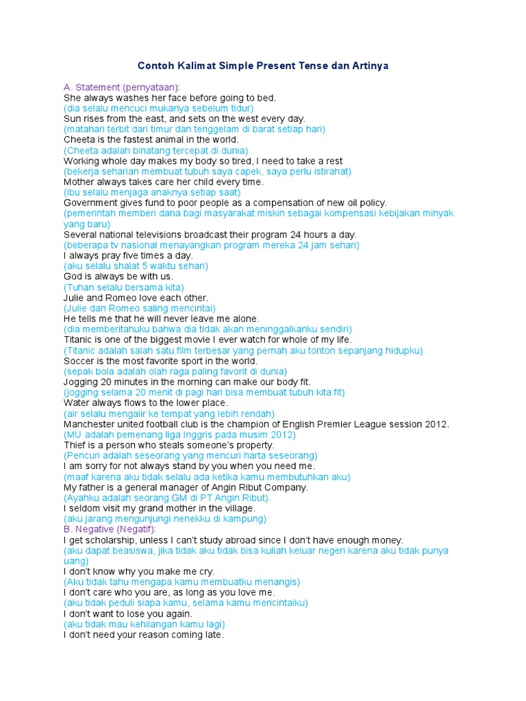 Contoh Kalimat Simple Present Tense | PDF