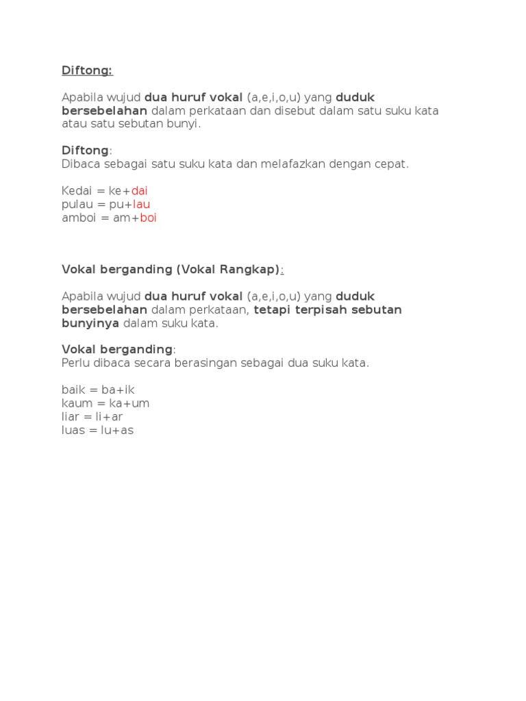 Diftong dan Vokal Berganding: Perbedaan dan Contoh | PDF | Puisi