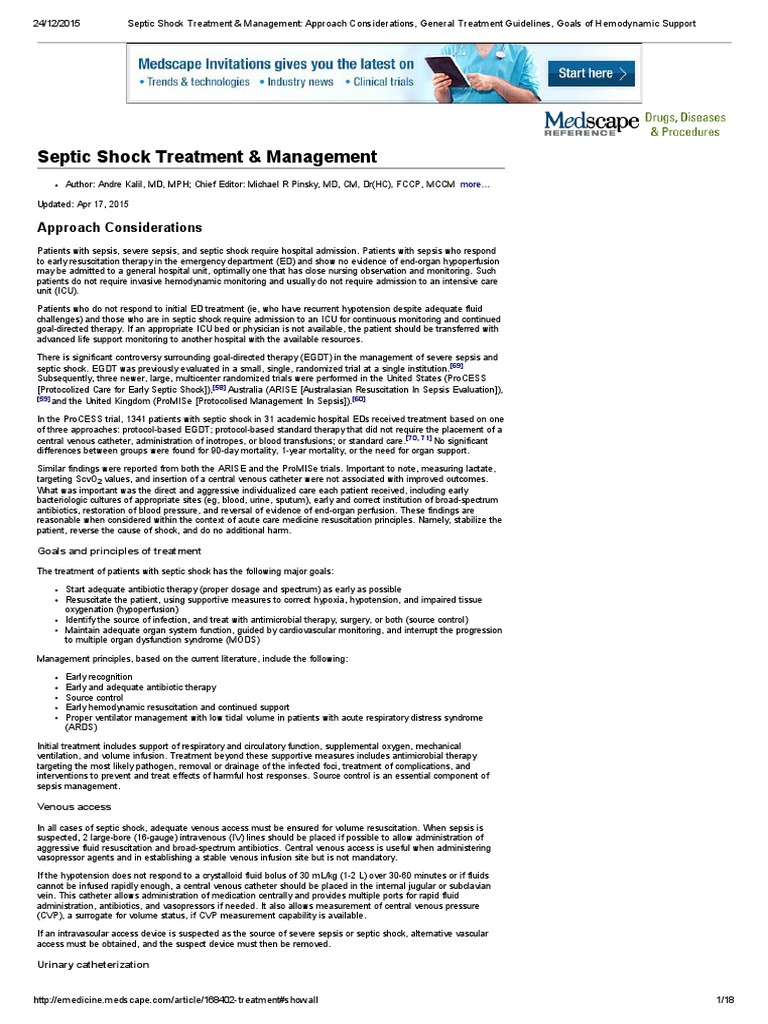 Septic Shock Treatment & Management | PDF | Sepsis | Shock (Circulatory)
