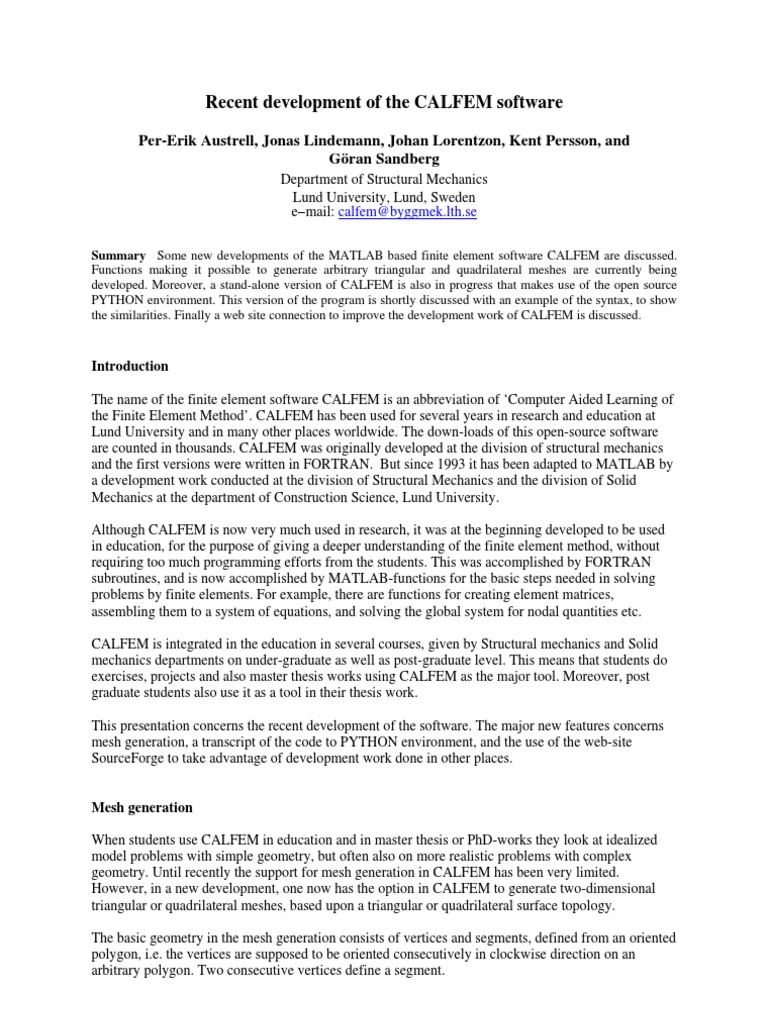 CALFEM Mesh Module | PDF | Matlab | Matrix (Mathematics)