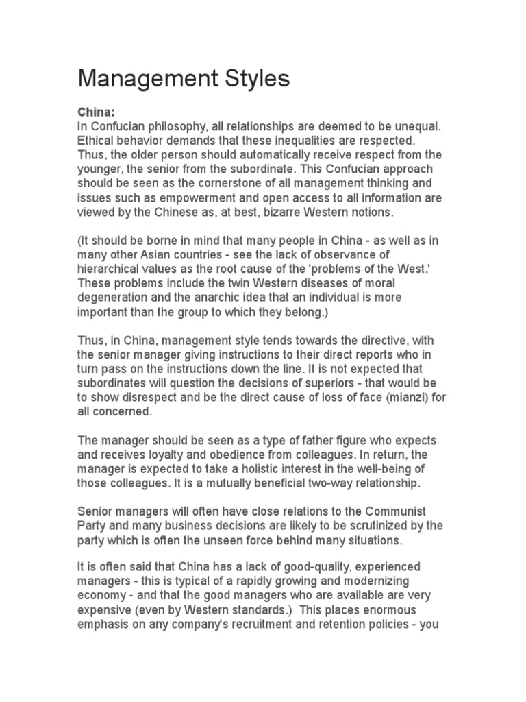 Management Styles in China and Japan | PDF | Confucianism | China