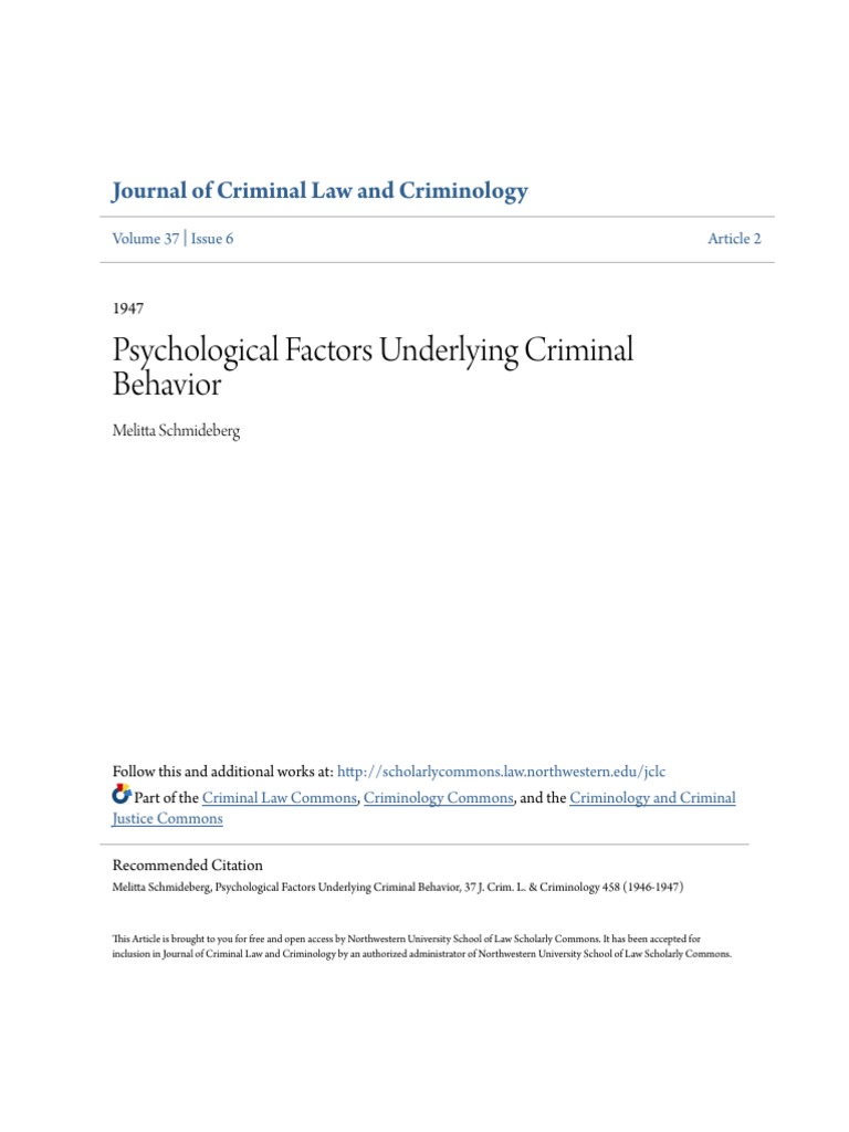 Psychological Factors Underlying Criminal Behavior | PDF
