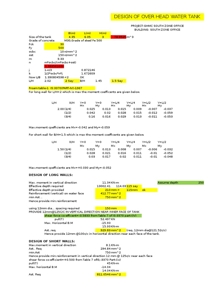 Overhead Water Tank Design Specifications | PDF | Teaching Methods ...