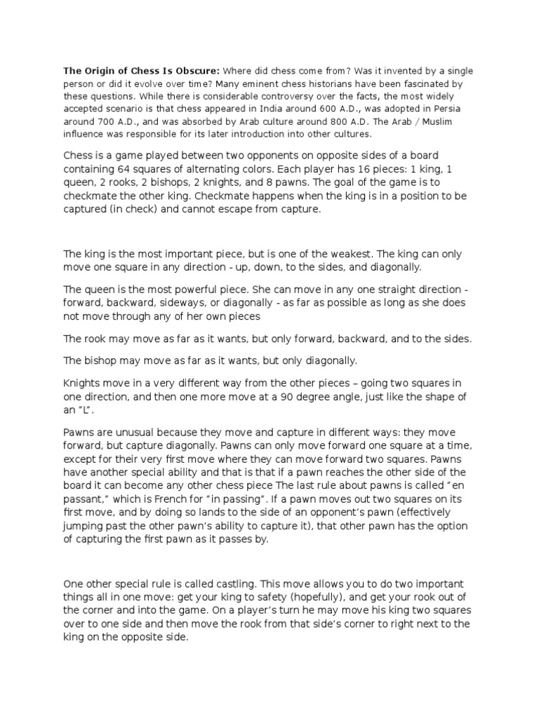 The Origin of Chess Is Obscure: Where Did Chess Come From? Was It ...