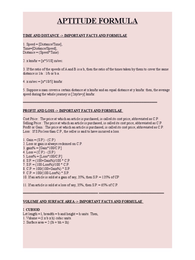 Aptitude Formula: Time and Distance - Important Facts and Formulae ...