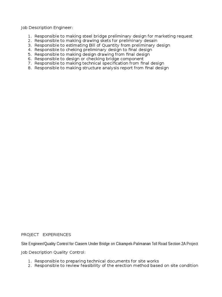 Job Description Engineer | PDF