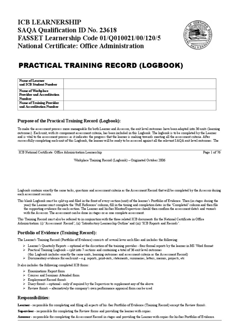 16 Office Admin Practical Training Logbook | PDF | Trust Law | Public Relations