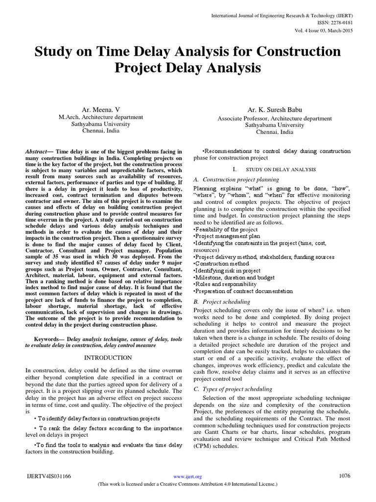 Study On Time Delay Analysis For Construction Project Delay Analysis | PDF | Survey Methodology ...