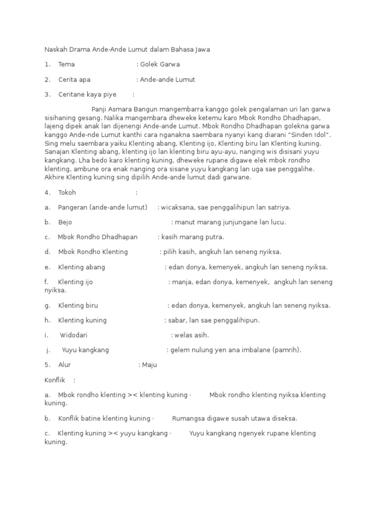 Naskah Drama Ande-Ande Lumut Jawi | PDF | Seni