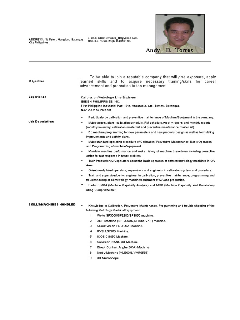 Professional Resume | PDF | Calibration | Metrology