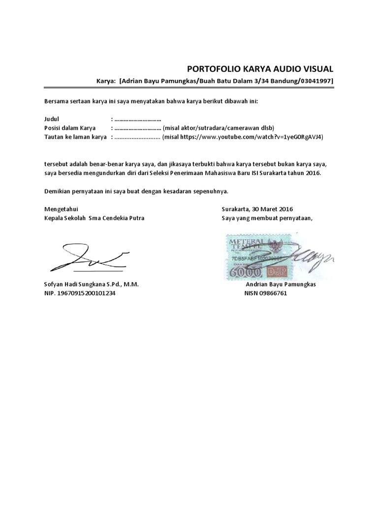 Contoh PORTOFOLIO KARYA AUDIO VISUAL PDF | PDF | Seni | Agama ...