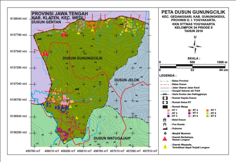 Peta Dukuh Gunungcilik Desa Watugajah Kecamatan Gedang Sari, Yogyakarta ...