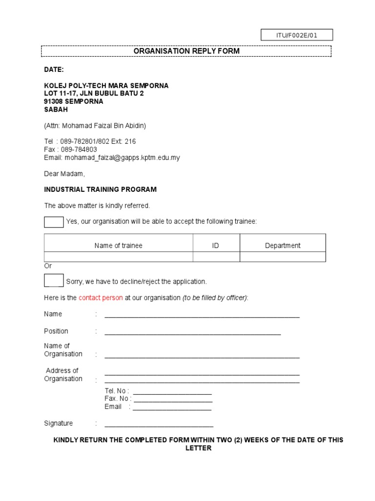 Organisation Reply Form | PDF