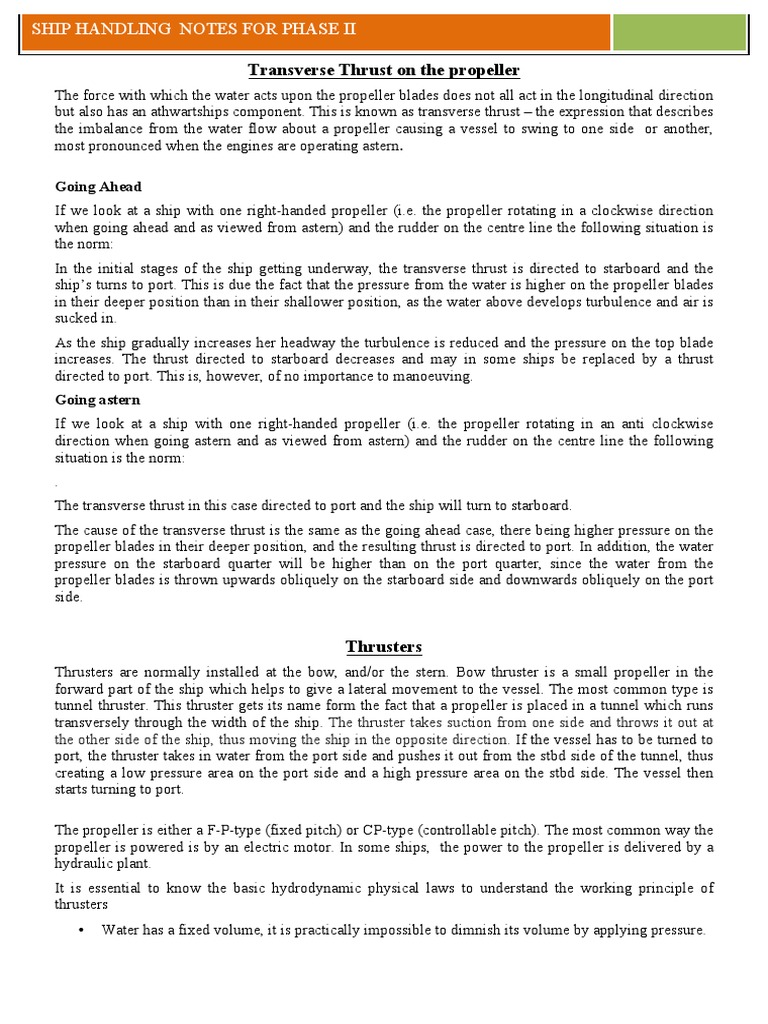 Understanding Transverse Thrust in Ships | PDF | Propeller | Ships