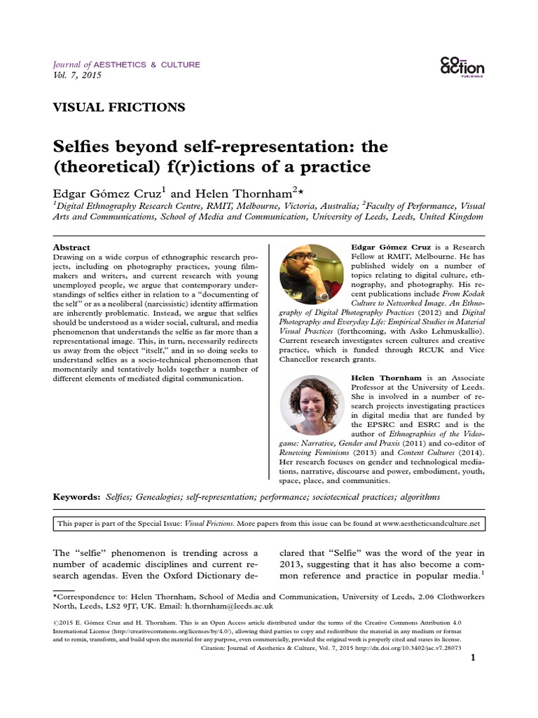 Selfies Beyond Self-Representation PDF | PDF | Selfie | Internet