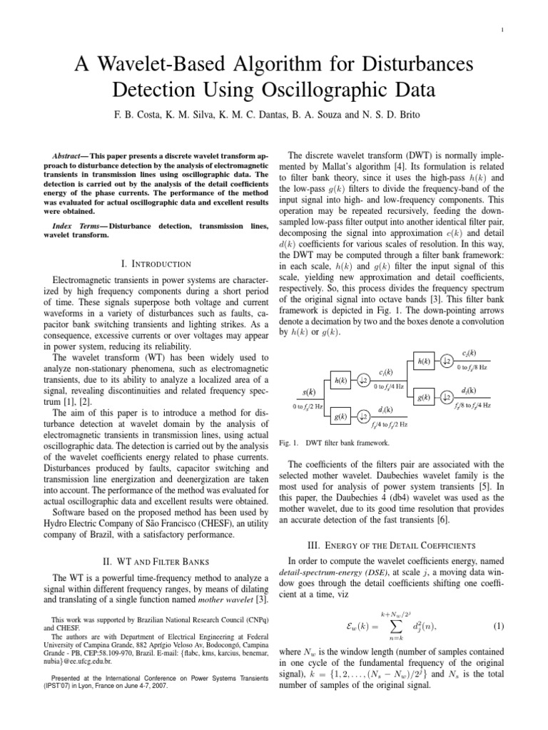 A Wavelet-Based Algorithm For Disturbances Detection Using Oscillographic Data | PDF ...