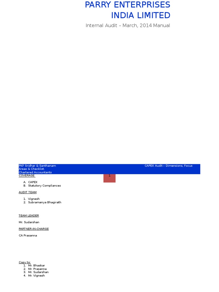 CAPEX Audit Checklist for Parry Enterprises | PDF | Invoice | Foreign ...