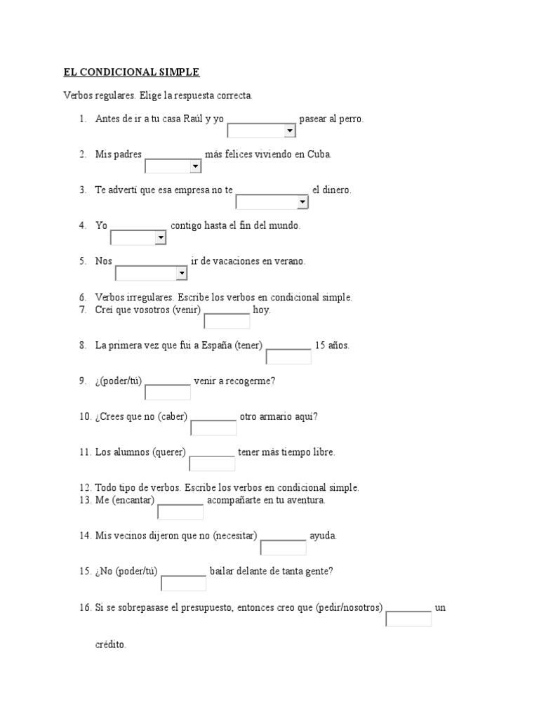 Ejercicios de Condicional Simple en Español | PDF | Verbo | Ocio