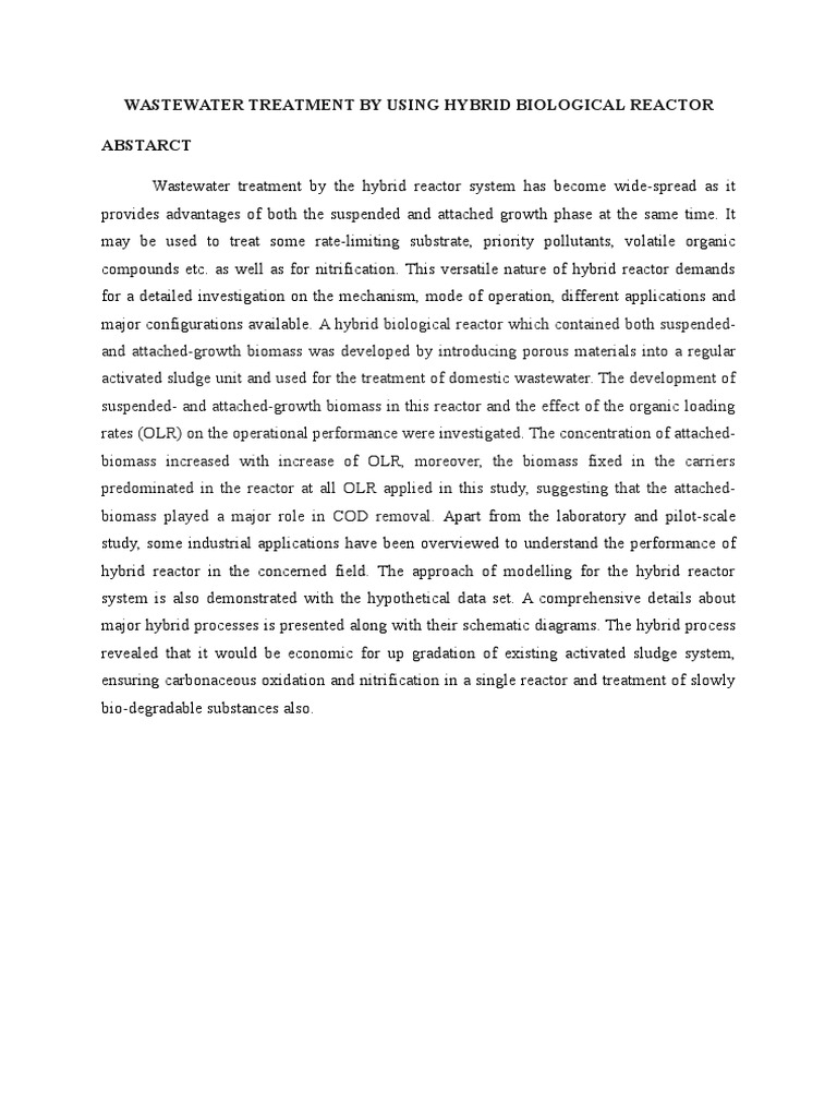 Hybrid Biological Reactor for Wastewater Treatment | PDF
