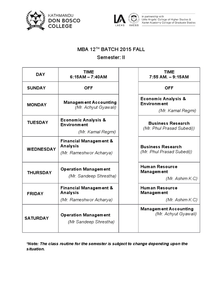 2nd Sem Routine | PDF
