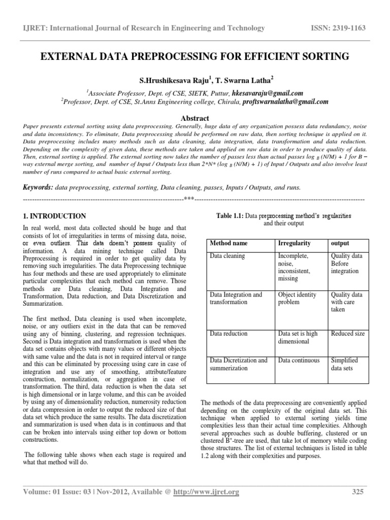 Data Preprocessing For Efficient External Sorting | PDF