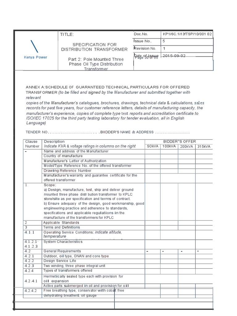 Title Specification For Distribution Transformer Pole Mounted Phase Oil ...