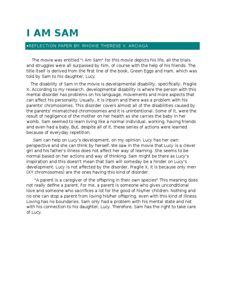 I Am Sam Template For Reflection Paper | PDF