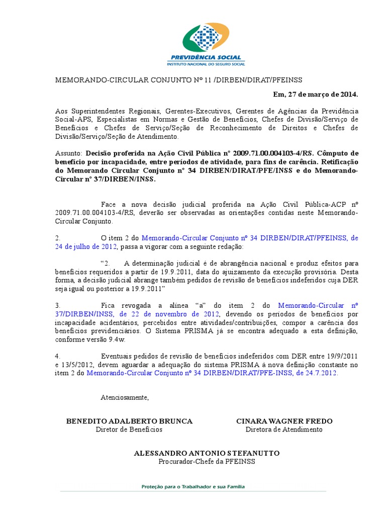 Memorando Circular Conjunto DIRBEN 11 | PDF