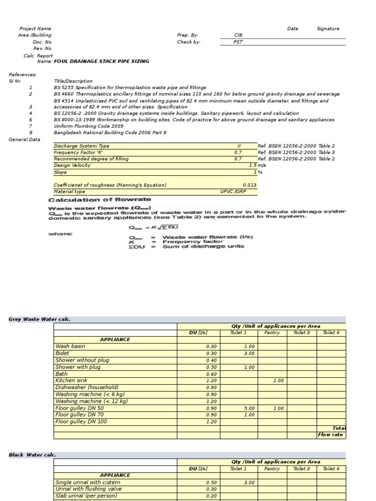 Calculation Report for Foul Drainage Stack Pipe Sizing of Grey Waste ...