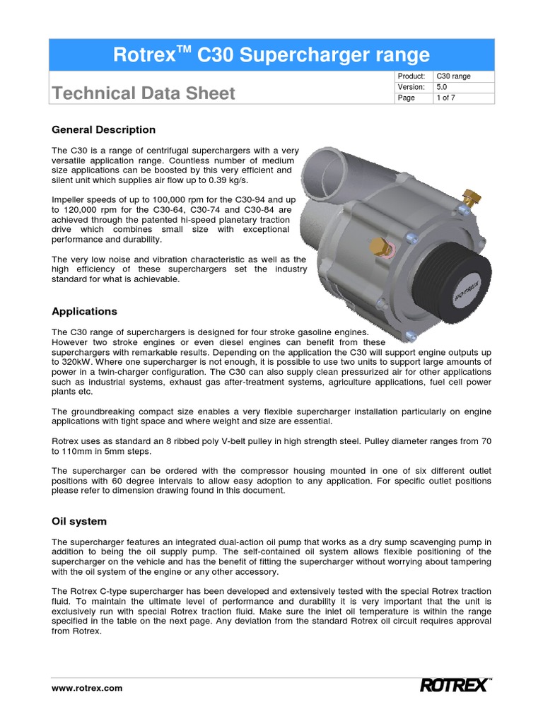 Rotrex Technical Datasheet C30 Range | PDF | Engines | Turbocharger