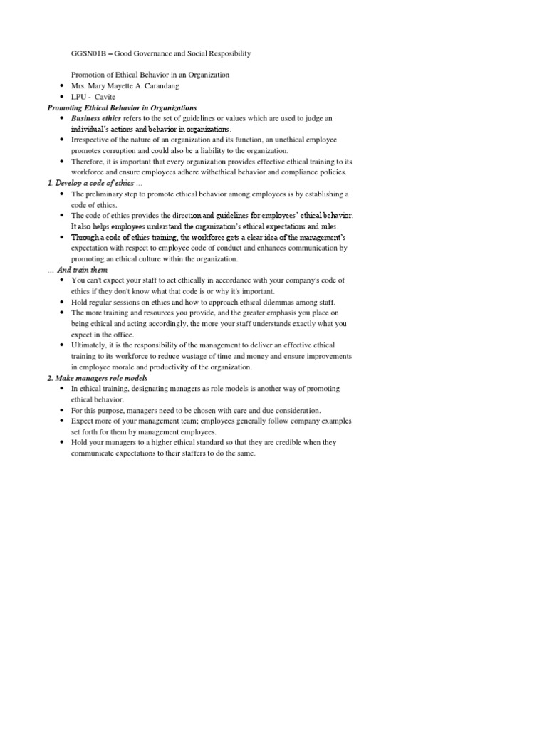Promoting Ethical Behavior in Organizations | PDF | Work–Life Balance ...