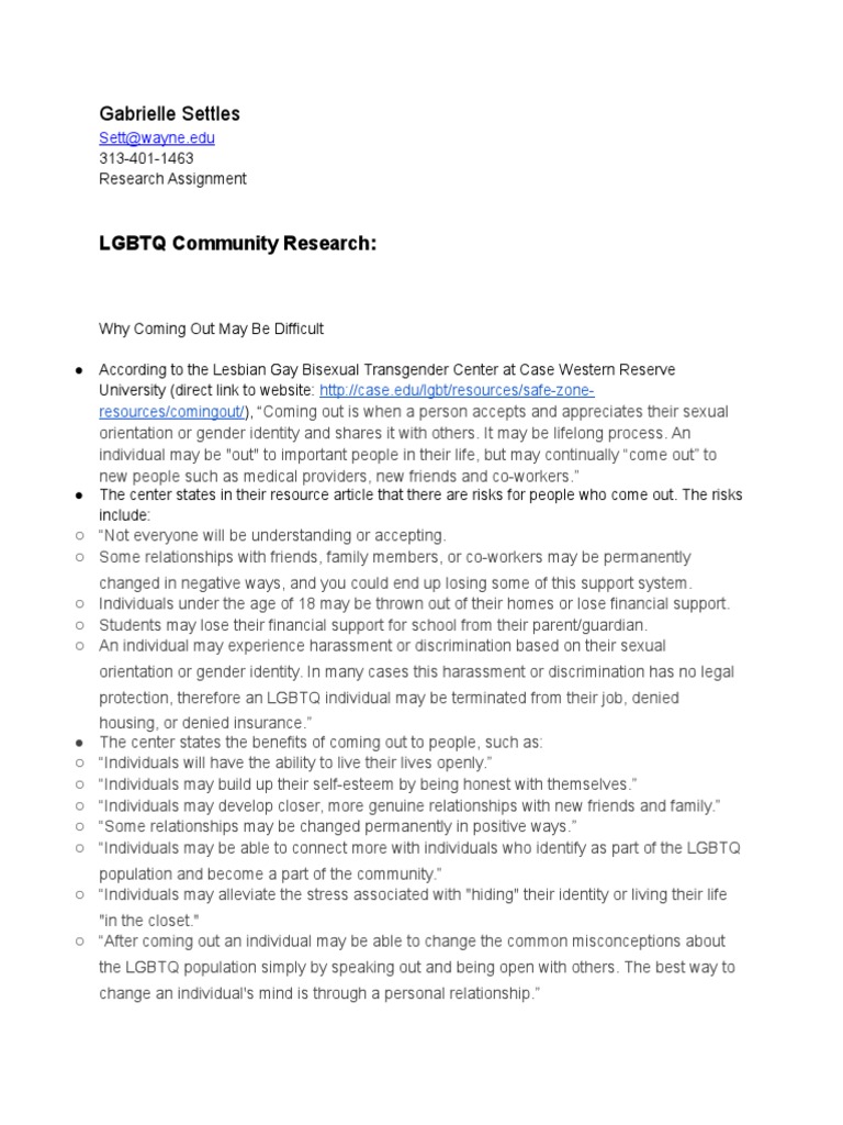 Gabrielle Settles: LGBTQ Community Research | PDF | Lgbt | LGBTQIA+ Studies