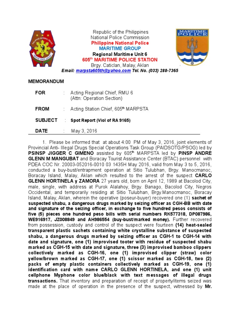 2.) Spot Report RA 9165 Dated May 3, 2016 | PDF | Government | Crime ...