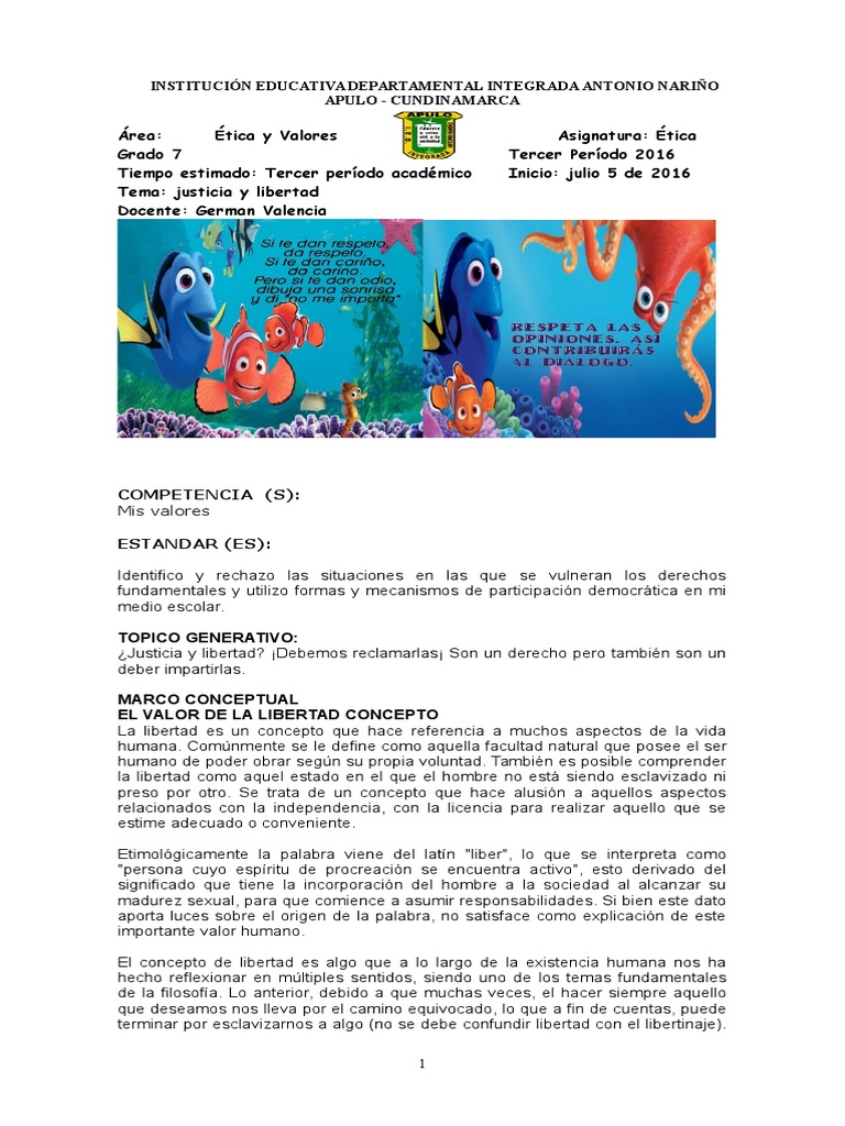 Guia Etica Septimo Periodo 3 | PDF | Libertad | Justicia