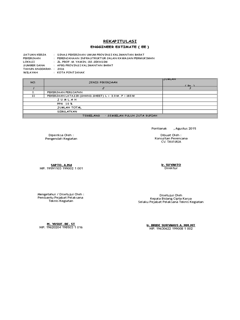 Rab Pengaspalan Jalan Latasir (Sandsheet) | PDF
