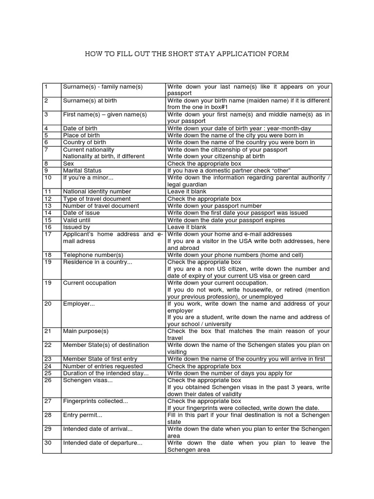 How To Fill Out The Short Stay Application Form | PDF