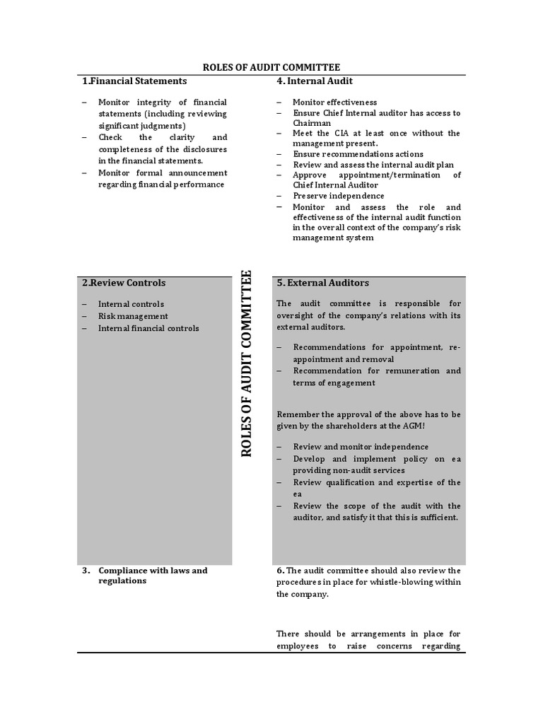 Roles of Audit Committee | PDF | Career & Growth